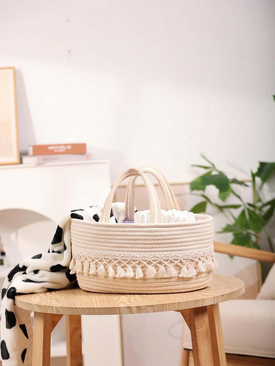 1pc Baby Nappy Caddy Organiser With Tassel, Bohemian Basket For Diaper ...