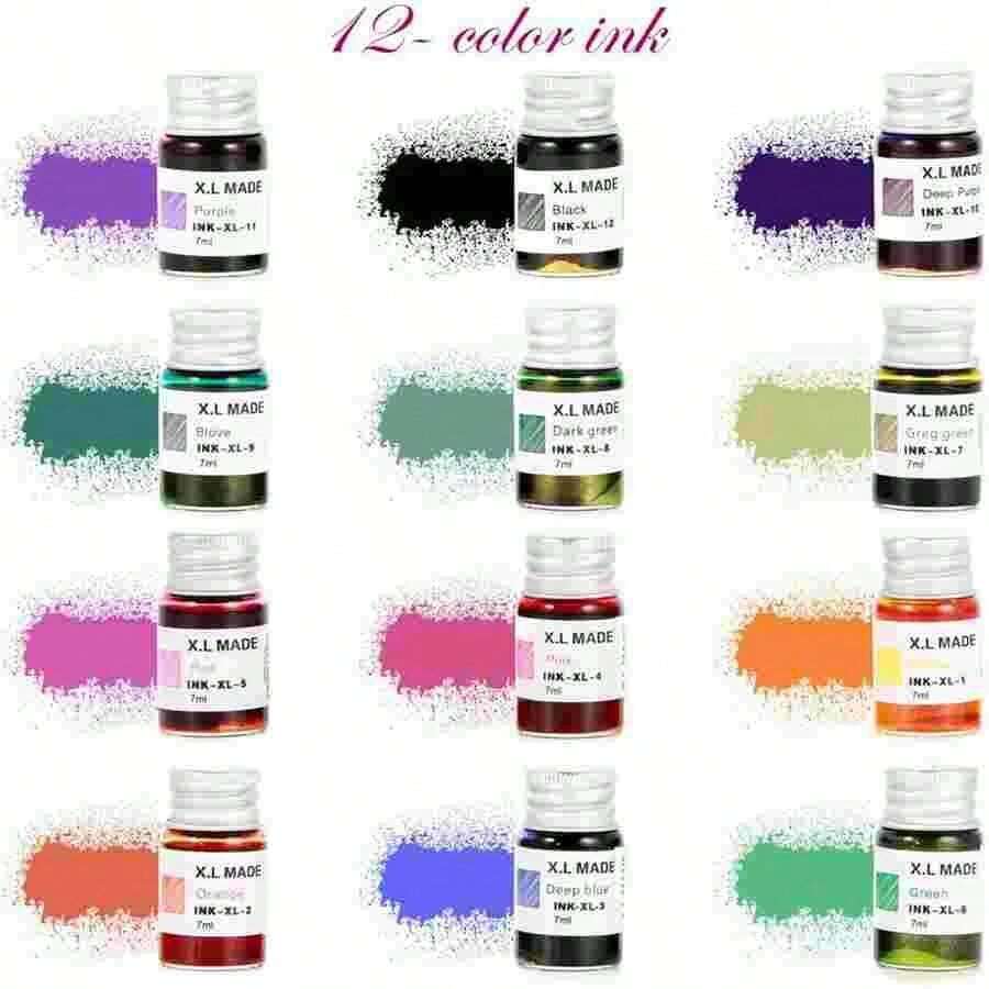 Handmade Borosilicate Glass Dipping Pen Ink Set - Crystal Pen With 12 ...