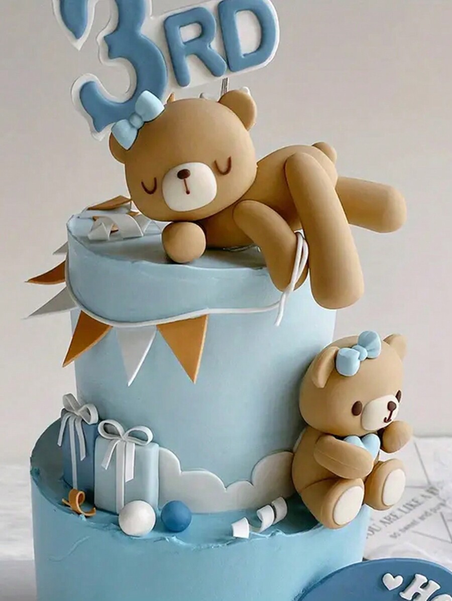 Bear Cake Toppers Balls Cake Decorations Adorable Pink Blue Bow Tie ...