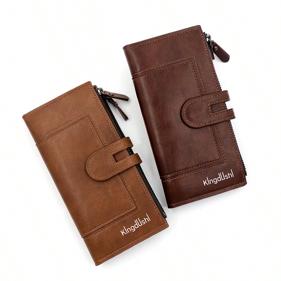 Bifold Wallet With Dual Zipper Foldable PU Leather Coin Multi-Card ...