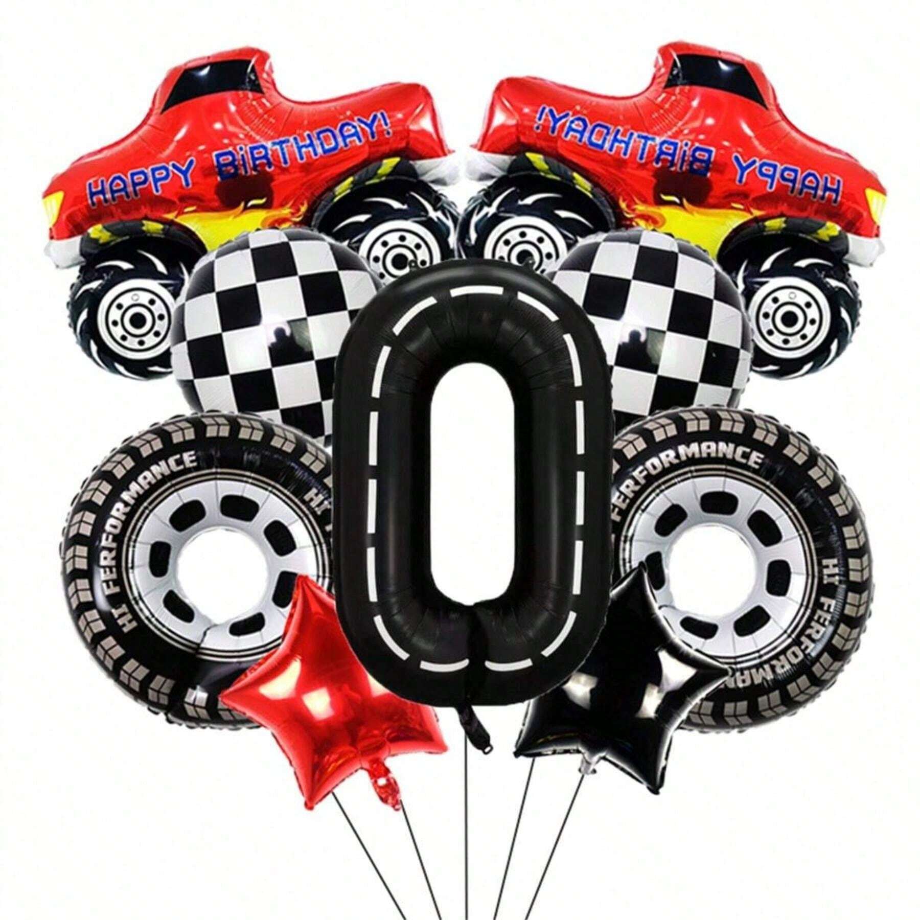 10 Pieces Of Racing Theme Party Decoration Balloons, 1 Piece Of Pickup ...