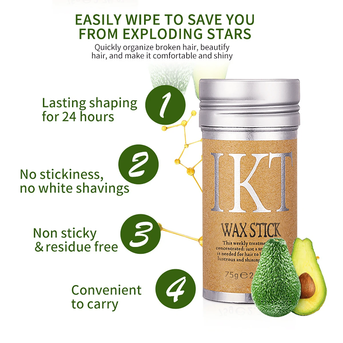 IKT 4pcs/Set IKT Hair Wax Stick With Slick-Back Brushes - Long-Lasting ...