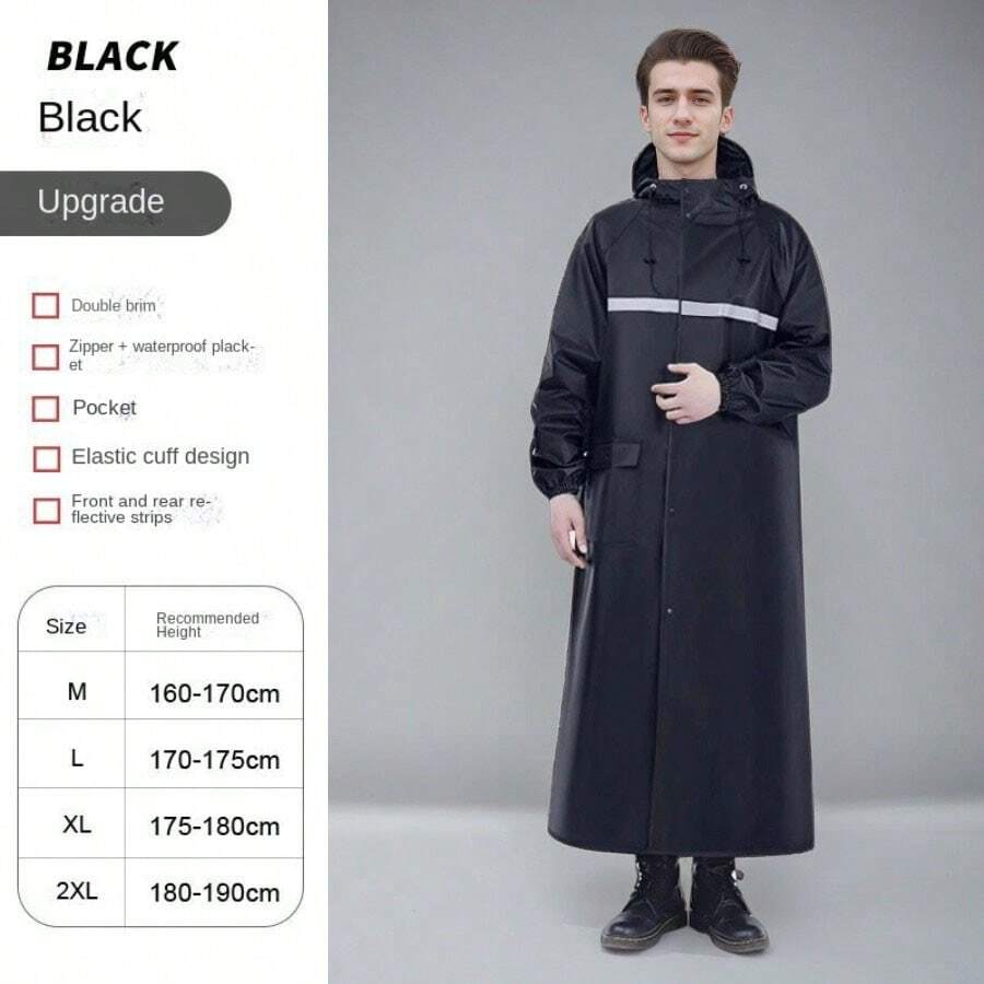 Mens Ultra-Lightweight Full Zip Raincoat - Extra-Length Hooded Design ...