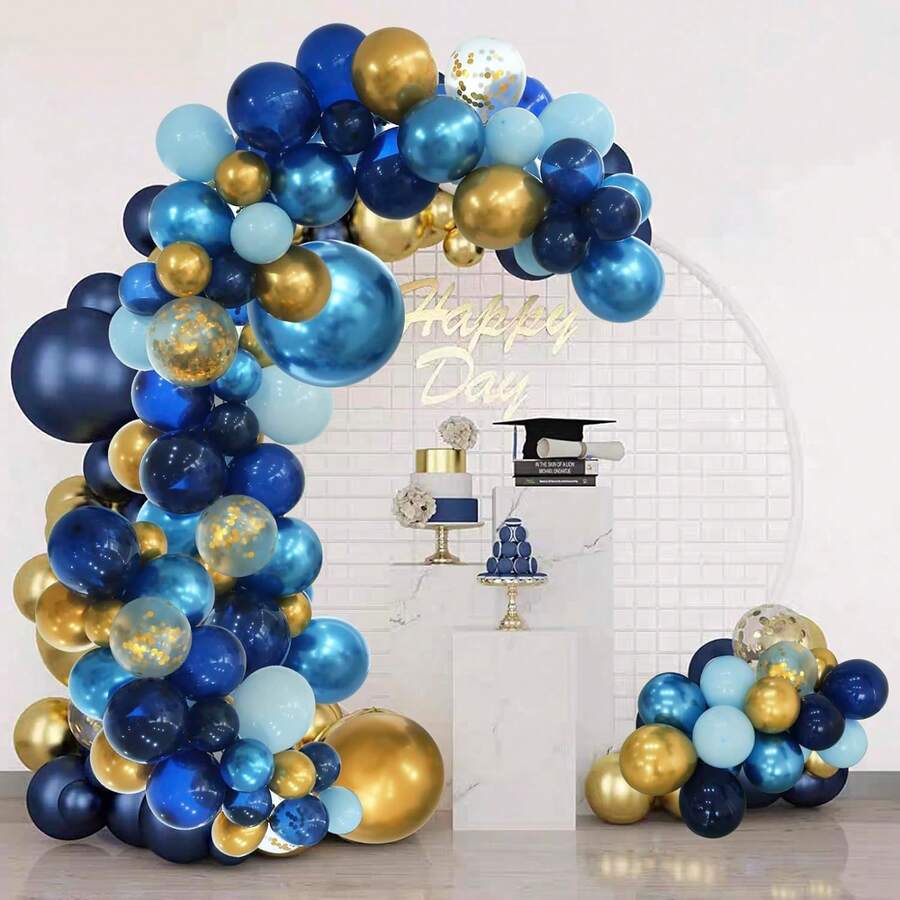 Graduation Blue Balloon Arch Kit Navy Blue Metallic Blue Pastel Blue ...
