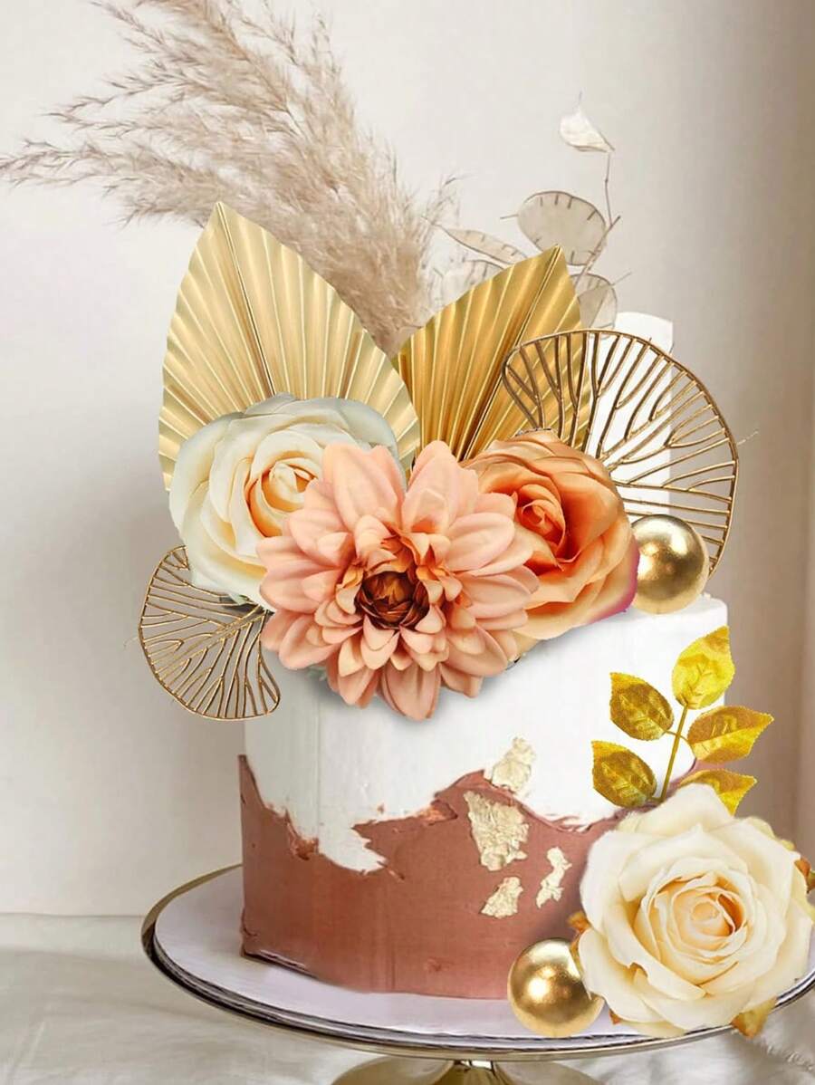 Boho Cake Topper Kit Flower Cake Topper Pink Palm Leaves Cake ...