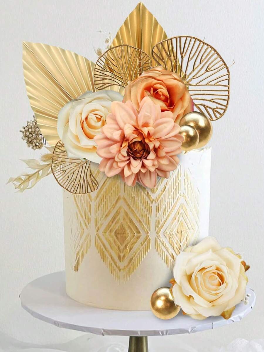 Boho Cake Topper Kit Flower Cake Topper Pink Palm Leaves Cake ...