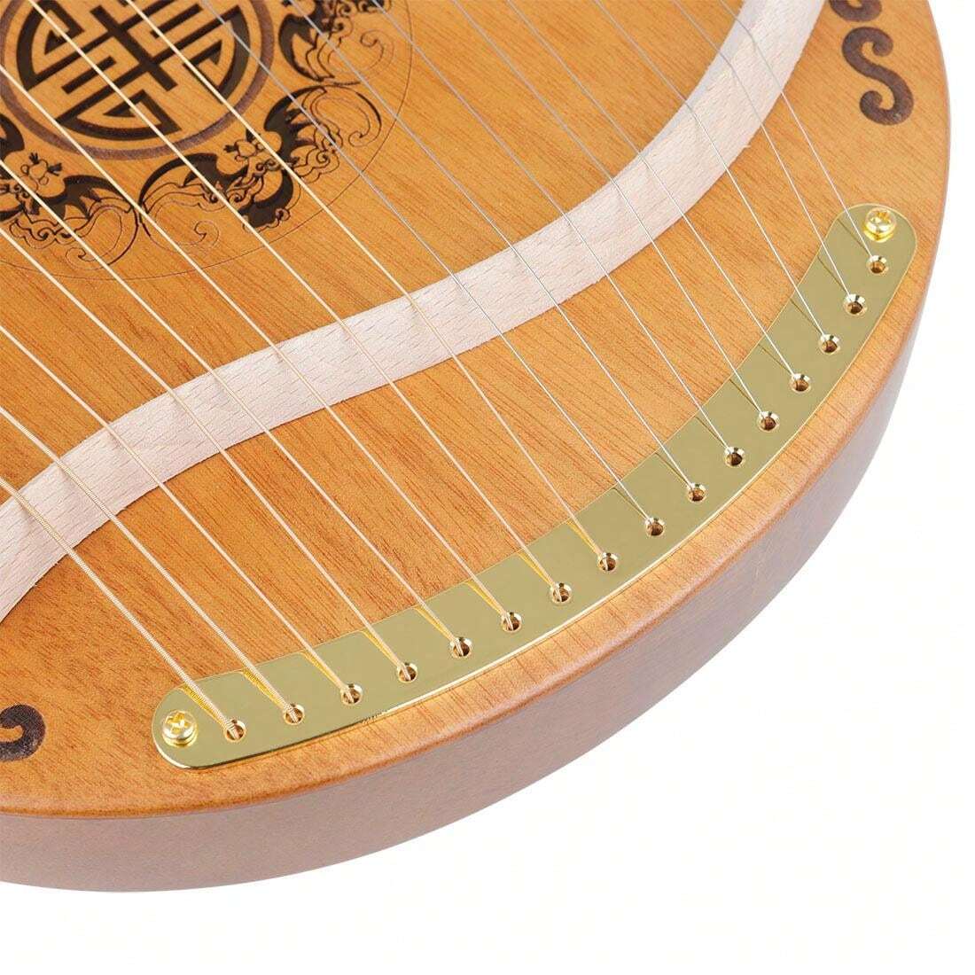 16-String Wooden Lyre Harp Round Shape Sound Hole Metal Harp Strings Solid Wood Strings ...