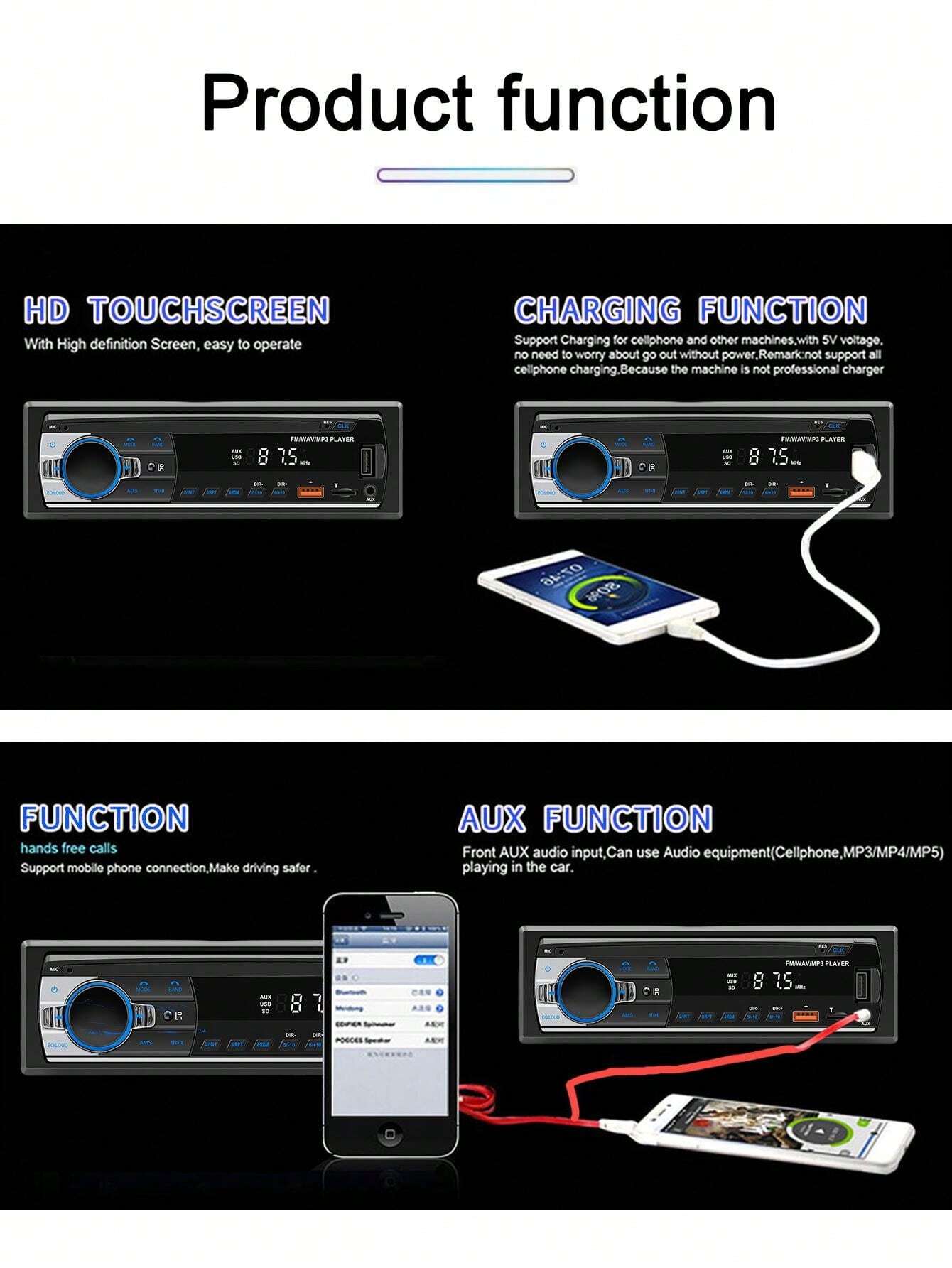 JSD-530 Car Stereo Digital Bluetooth MP3 Player, 60Wx4 FM Audio Stereo Music USB/SD With Built ...