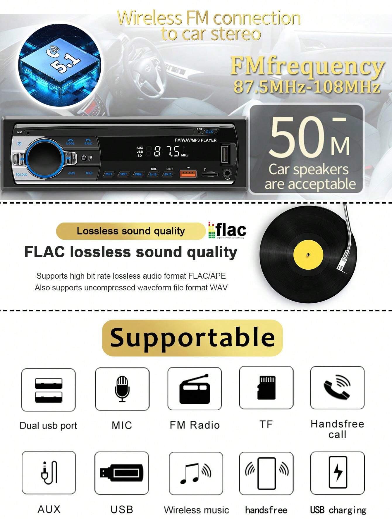 JSD-530 Car Stereo Digital Bluetooth MP3 Player, 60Wx4 FM Audio Stereo Music USB/SD With Built ...