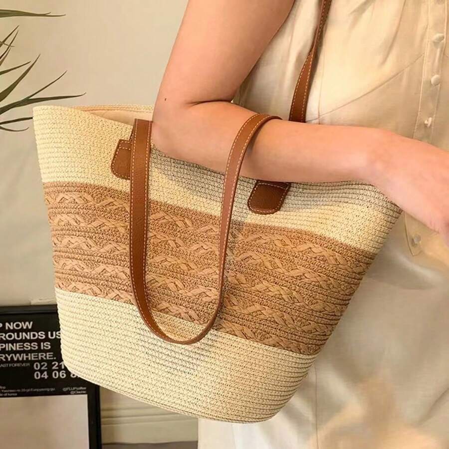 Straw Beach Bag, Summer Straw Tote Raffia Handbags For Women Trendy ...
