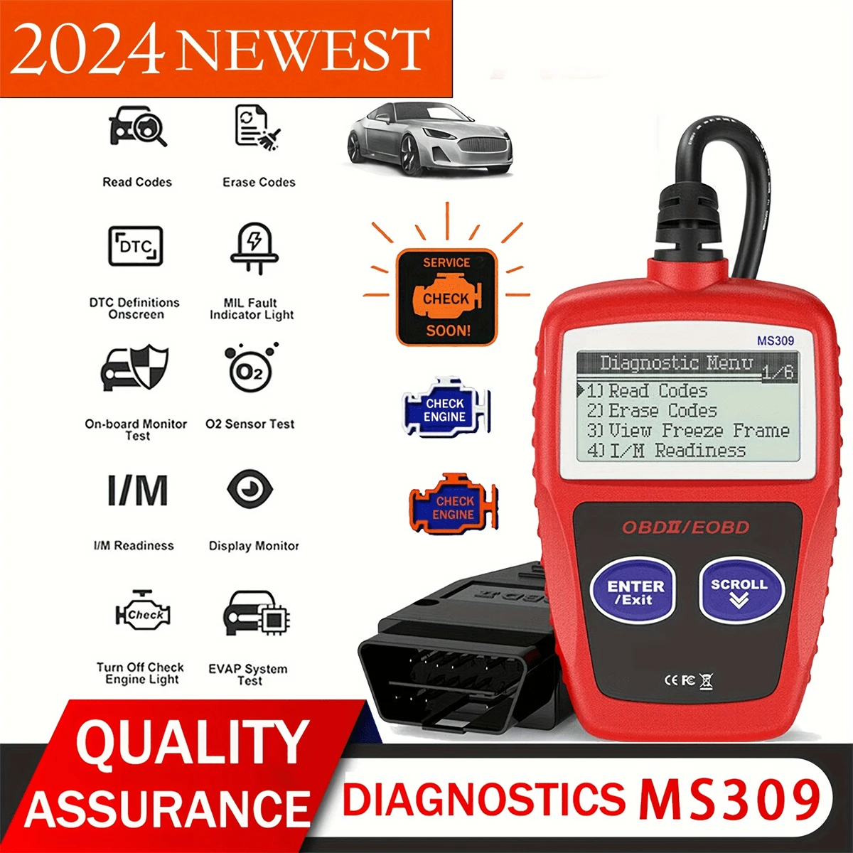 Autel OBD2 Scanner MS309 Universal Car Engine Fault Code Reader, Check Engine Light And Emission ...