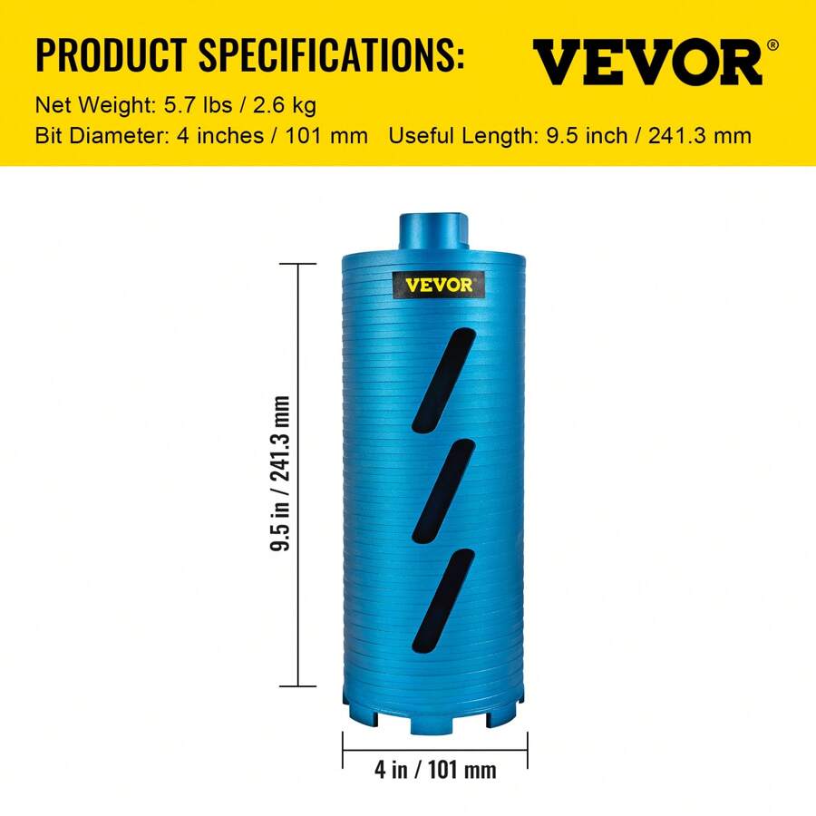 VEVOR Core Drill Bit 4 101.6 Mm Diameter 5 8 -11 Shank Arbor With A ...