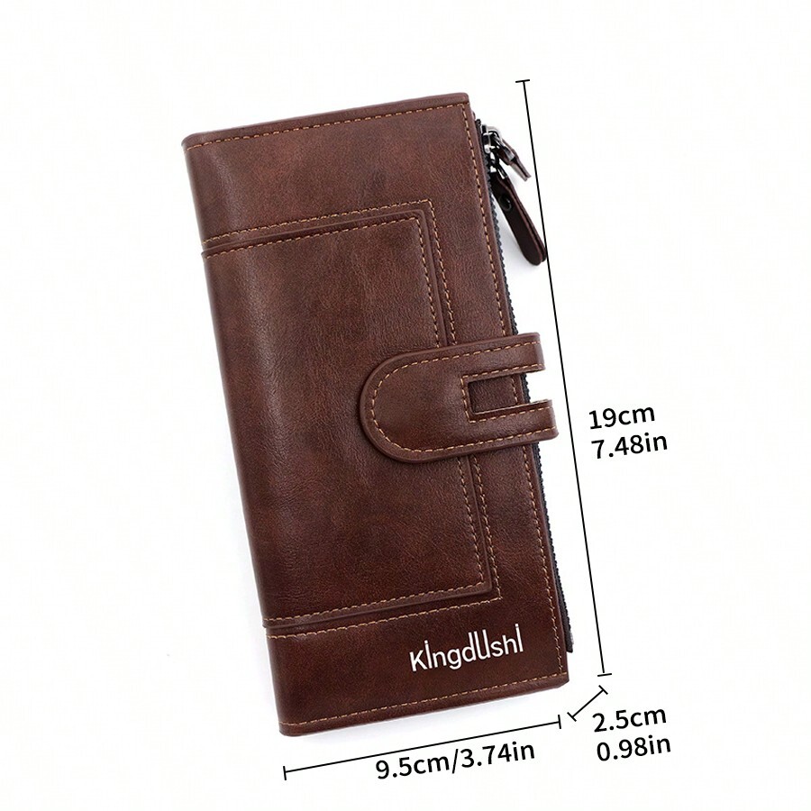 Bifold Wallet With Dual Zipper Foldable PU Leather Coin Multi-Card ...