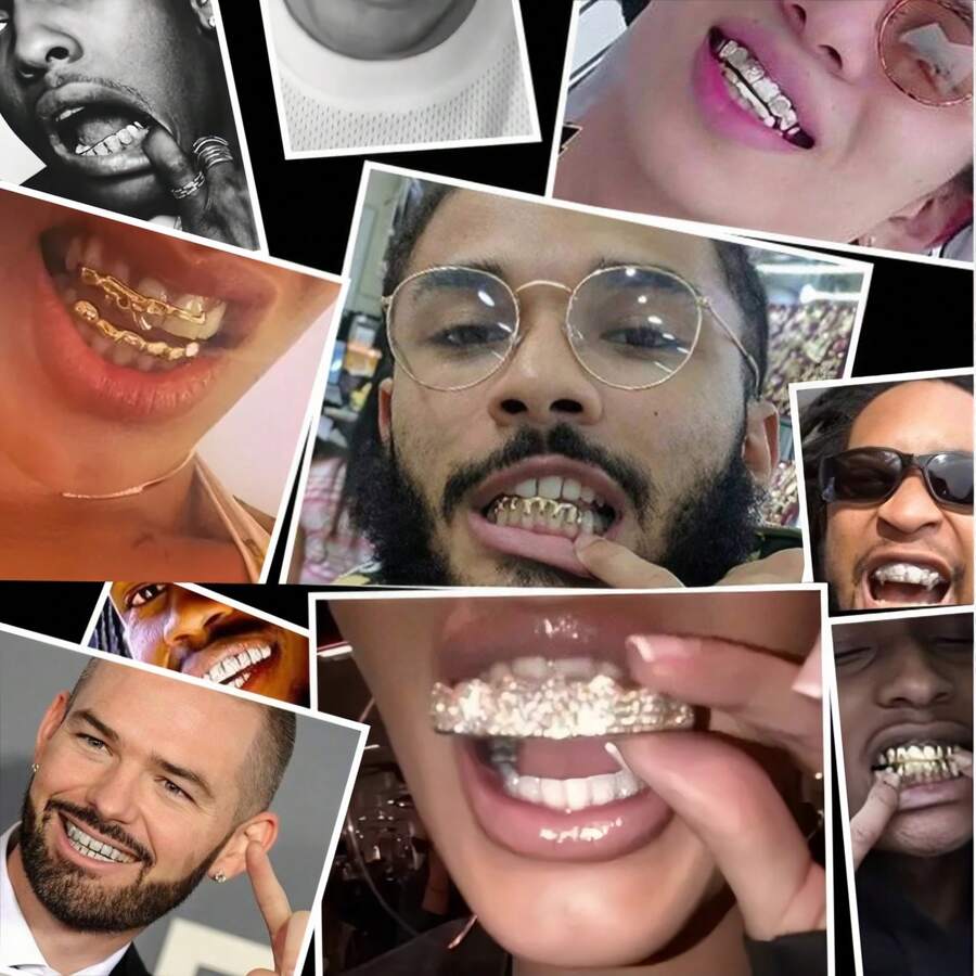 Classic Fashion 6 Teeth Grillz Hip Hop 14K Gold Plated Tooth Caps Decor ...