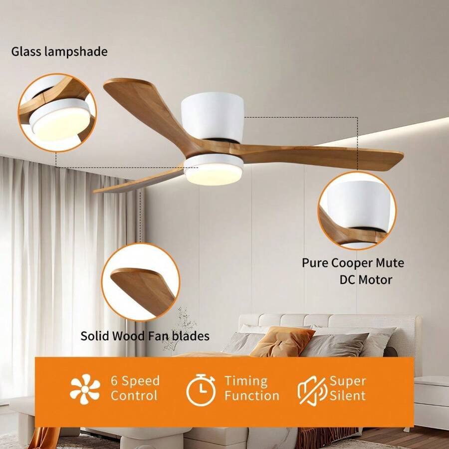 42 Inch Wood Ceiling Fans With Lights And Remote, Modern Flush Mount ...