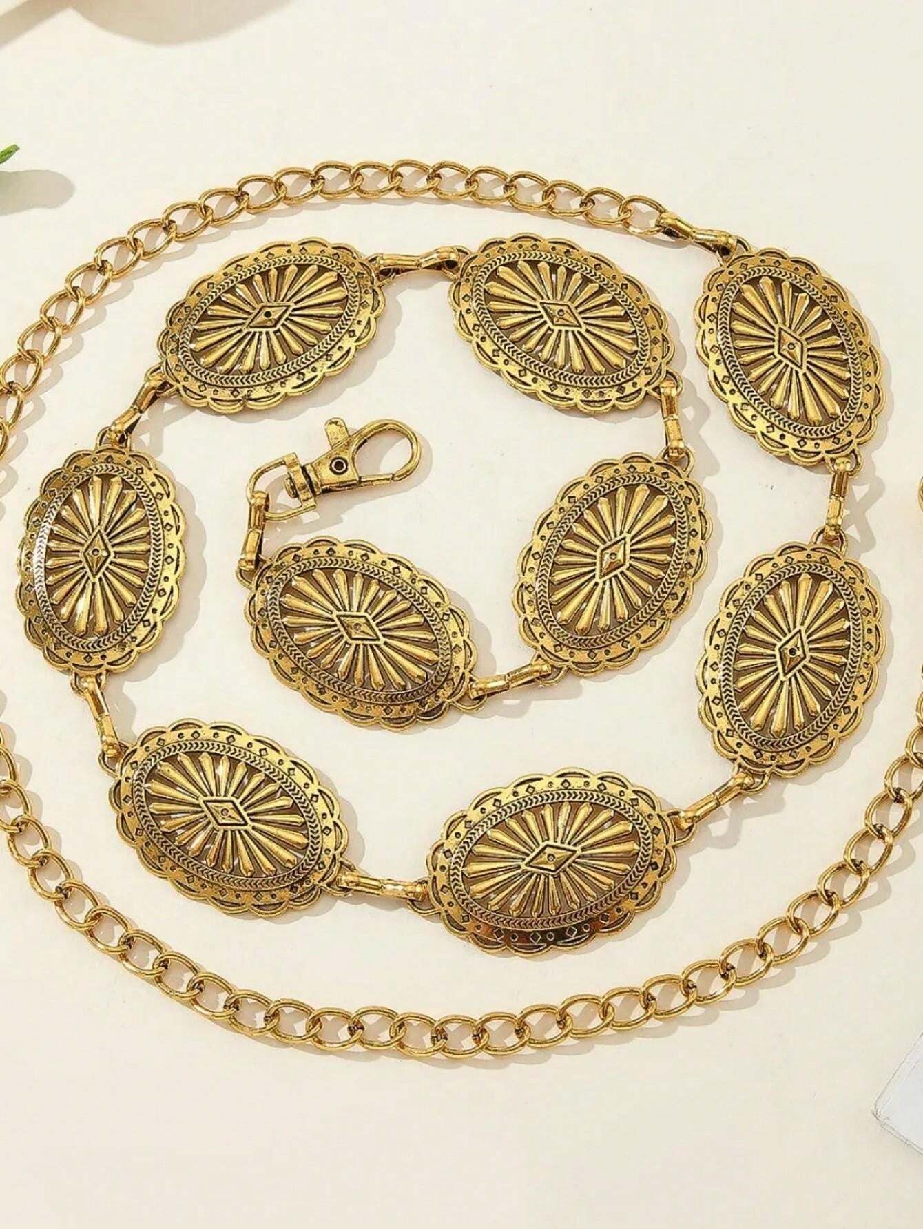 Boho Style Metal Chain Belt Western Country Cowgirl Belts Adjustable ...