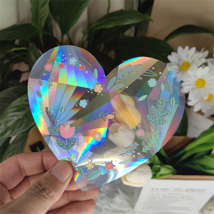 Optical Rainbow Prism Glass Sticker Sun Catcher PVC Heart Shaped Window ...