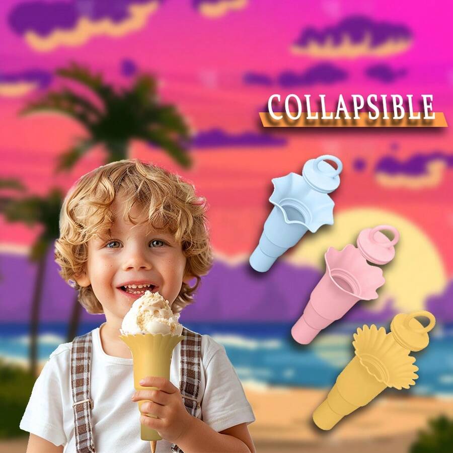 Kids Popsicle Holder, Collapsible Ice Cream Cups, Silicone Popsicle ...