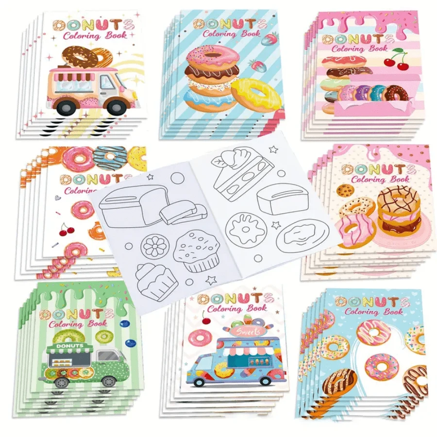 8pcs Donut-Themed Coloring Book Set For Kids - DIY Sweet Cartoon Color ...