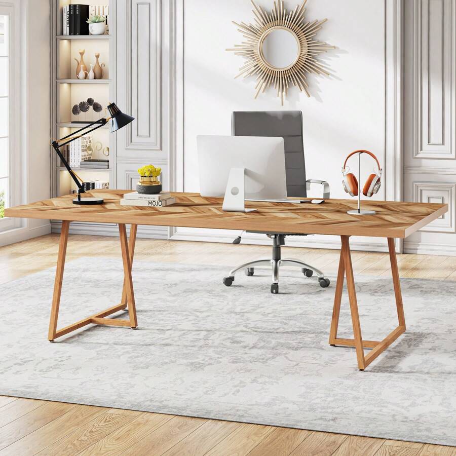 LITTLE TREE 70.8 Inch Large Executive Desk, Computer Desk Workstation ...