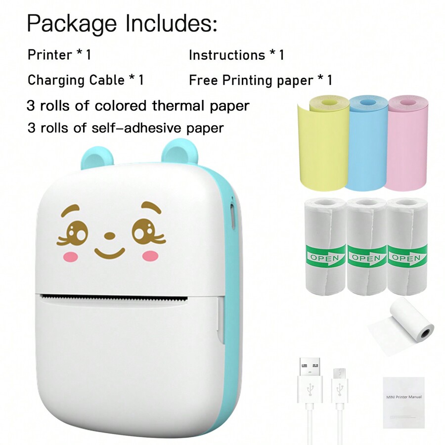 Portable Mini Printing Machine (With 6 Rolls Of Mini Printing Paper ...