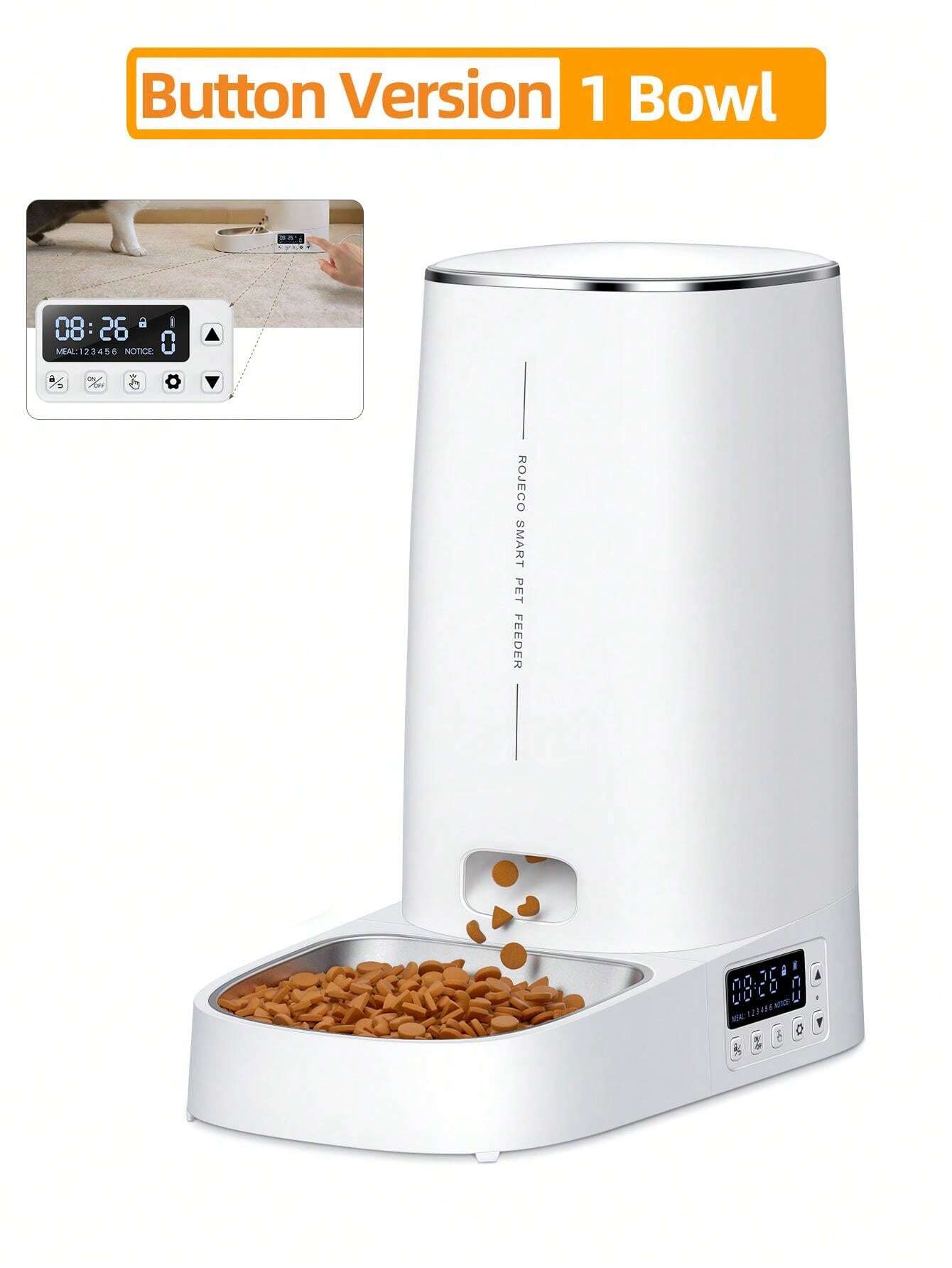 ROJECO Automatic Cat Feeder Button Version 4L Pet Cat Food Dispenser ...