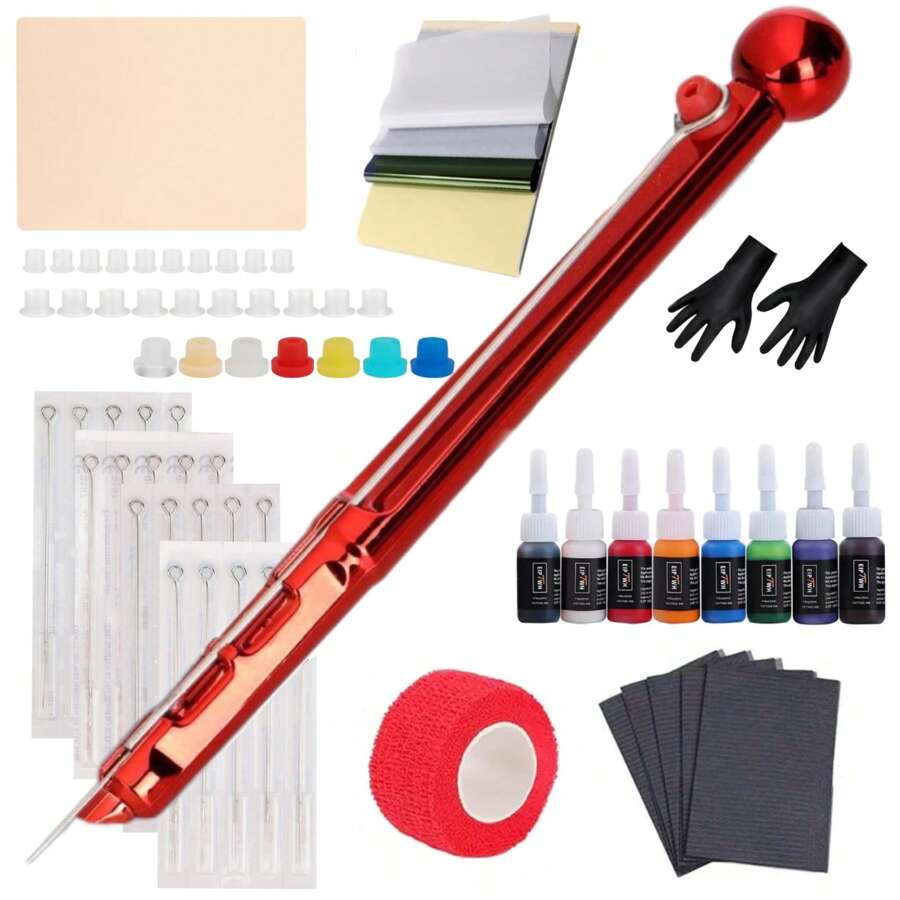 Hand Poke And Stick Tattoo Kit Pen Set 10 Needles Color Ink For Beginners Black,DIY Tattoo Poke ...