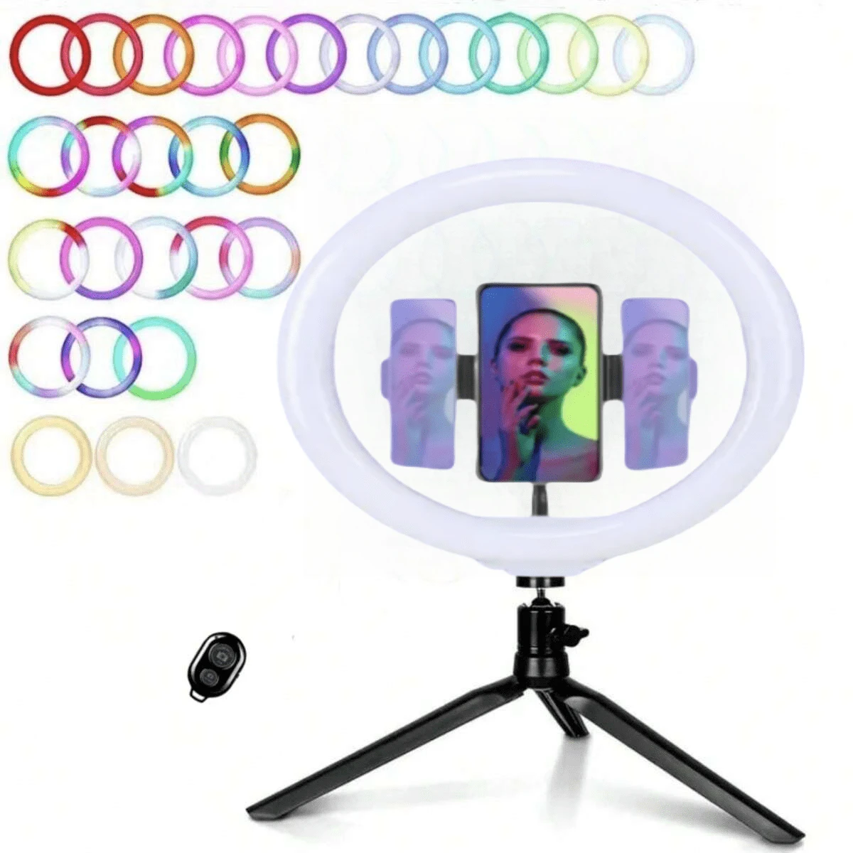 10 Inch RGB Ring Light With Remote: Adjustable Height Table Frame For ...