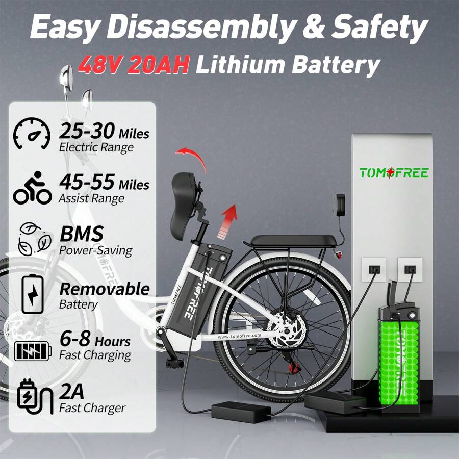 Tomofree CS20 Electric Bike For Adults, 22MPH 50 Miles Range 500W Motor 48V 20Ah Removable ...
