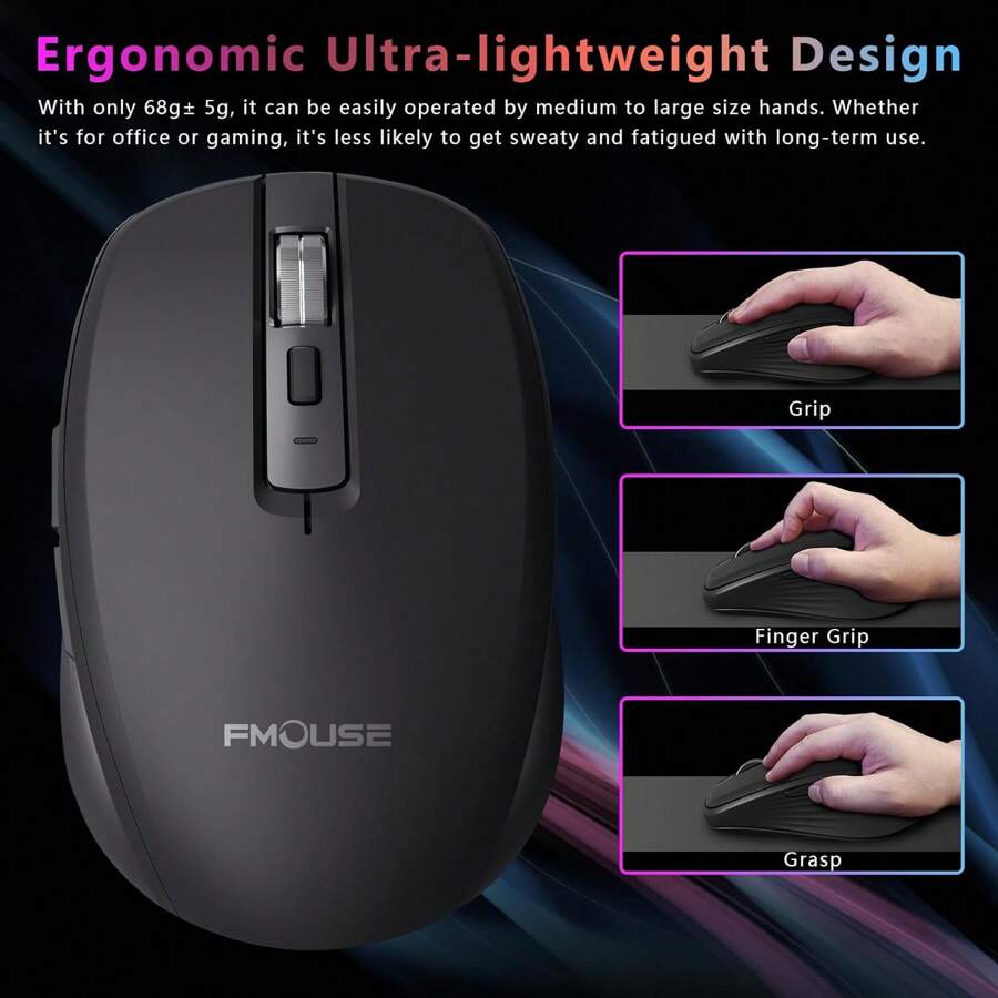 HXSJ Draadloze gamingmuis Efficiënte Office BT-muis met voorwaartse en achterwaartse zijtoetsen ...