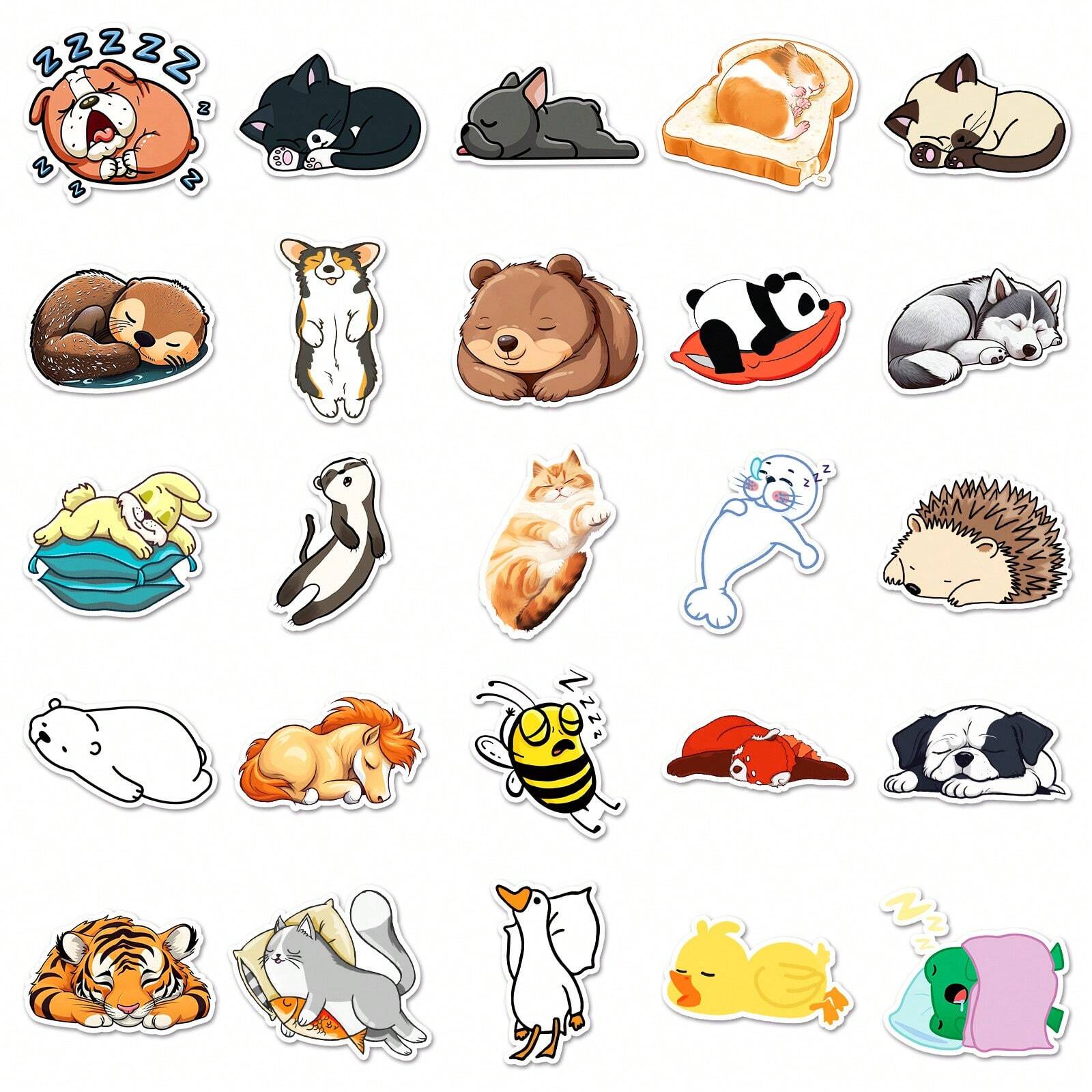 50pcs Sleeping Animals Stickers For Kids Teens Adults, Trendy Graffiti ...