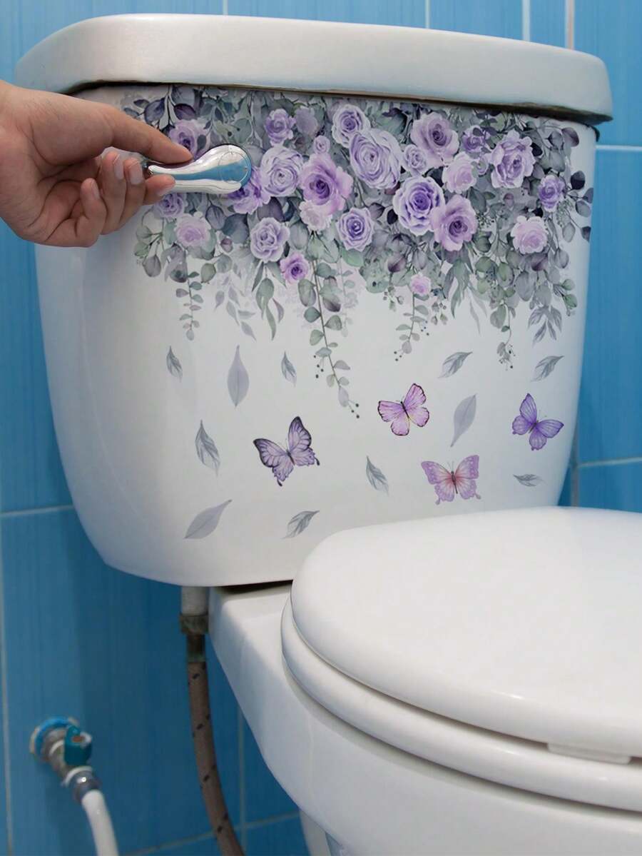 1pc PVC WC Pedestal Pan Cover Sticker, Modern Butterfly & Floral ...