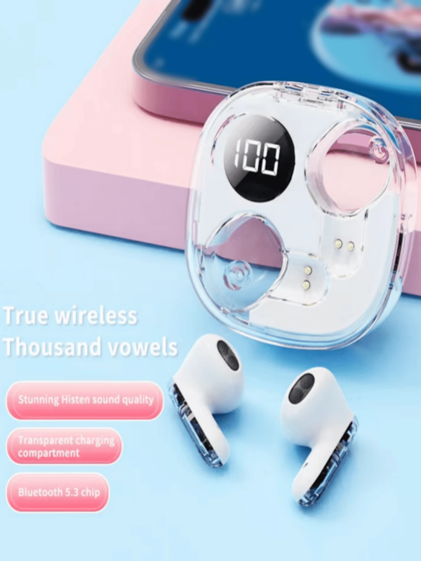 TWS Transparent Wireless Earphones, Digital Display, Stereo Sound, True ...