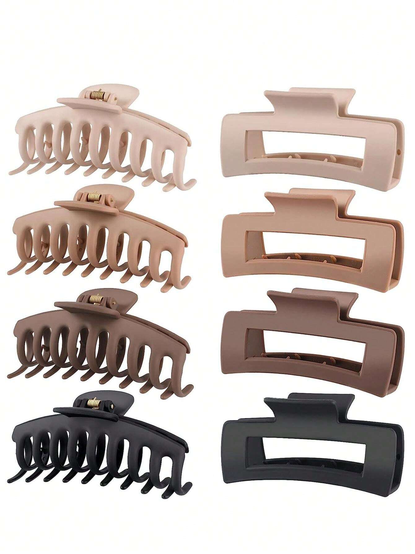 4pcs Women's Black/Brown/Beige Square Dragon Claw Shaped Random Large ...