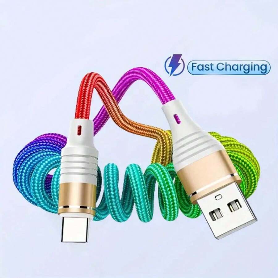 1.2m Rainbow Spring USB Charging Cable, 2.4A Fast Charge & 480Mbps Data ...