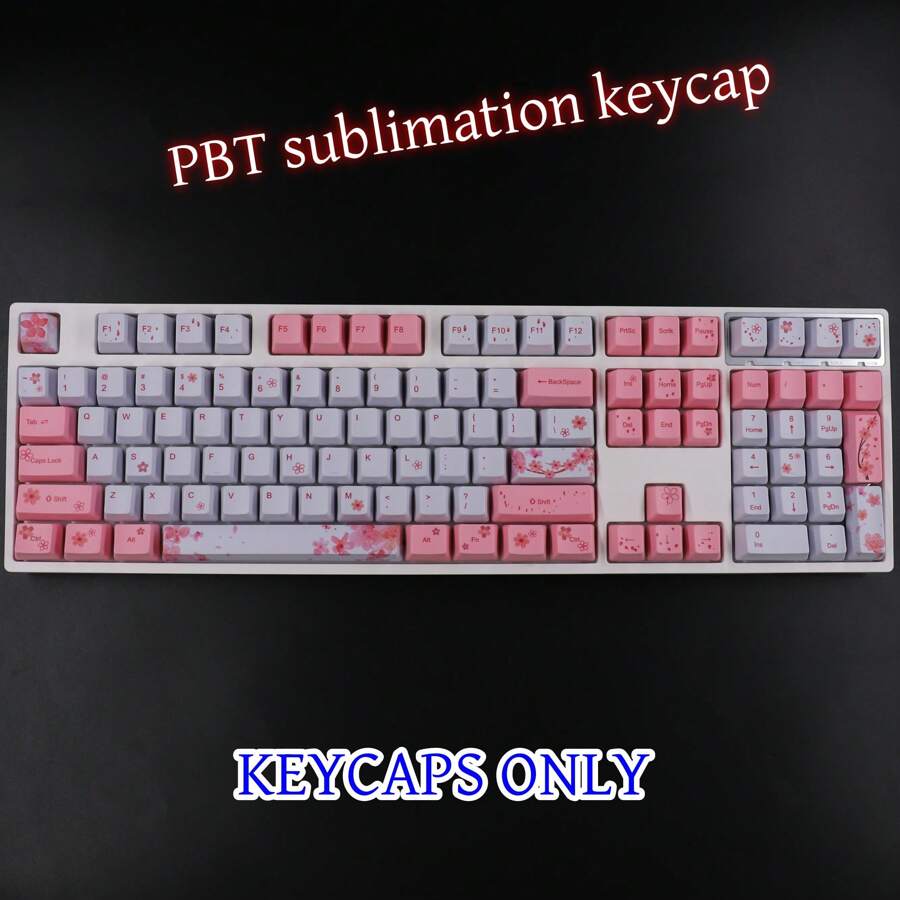 Sakura Cherry Blossom PBT Sublimation Mechanical Keyboard Keycaps ...