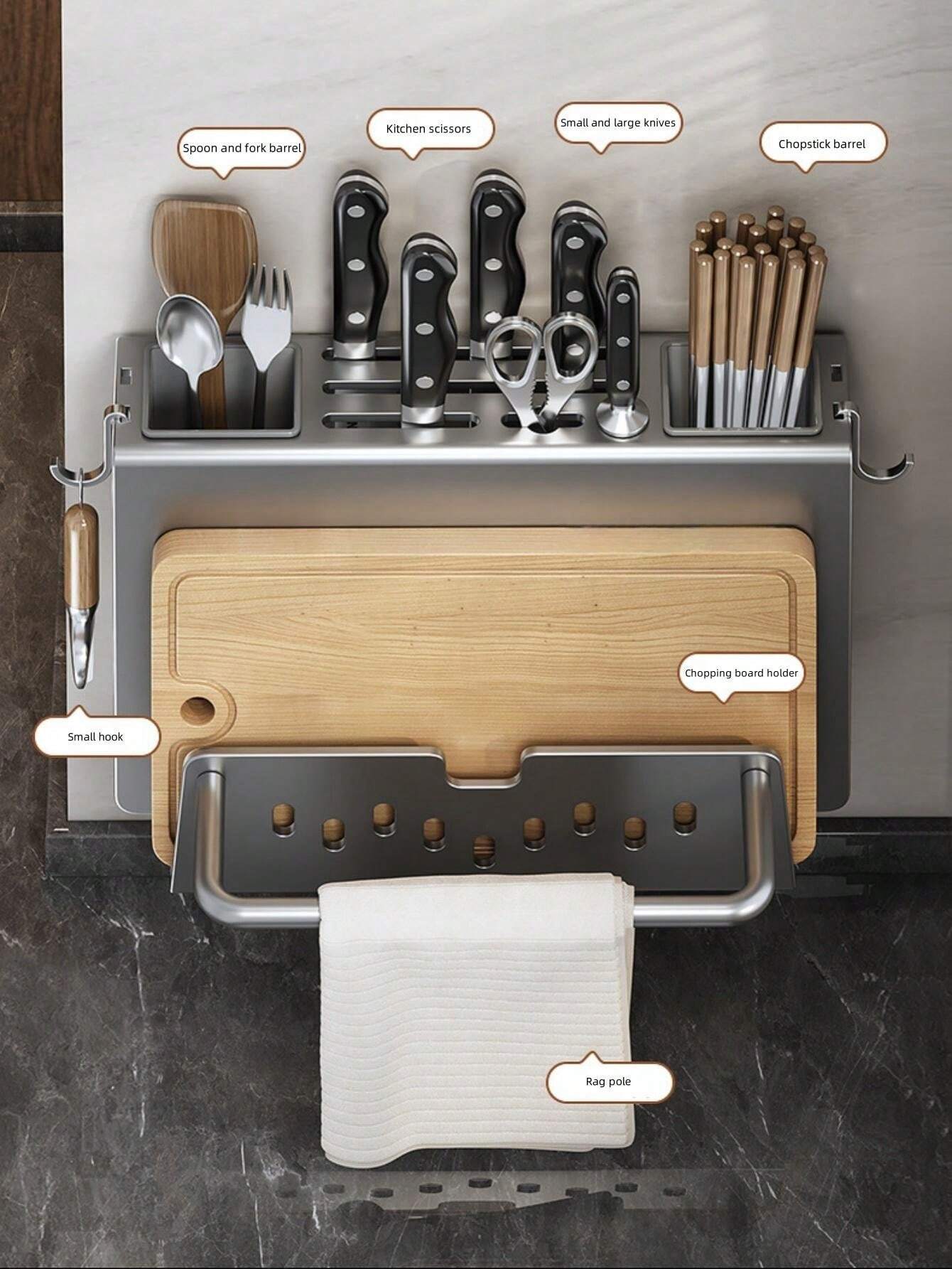 A Kitchen Multi-Functional Wall-Mounted Knife Rack, Knife And Scissors ...