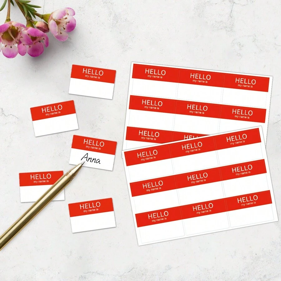 10 Sheets Hello My Name Is Stickers, Red Name Badge Labels, Peel Off ...