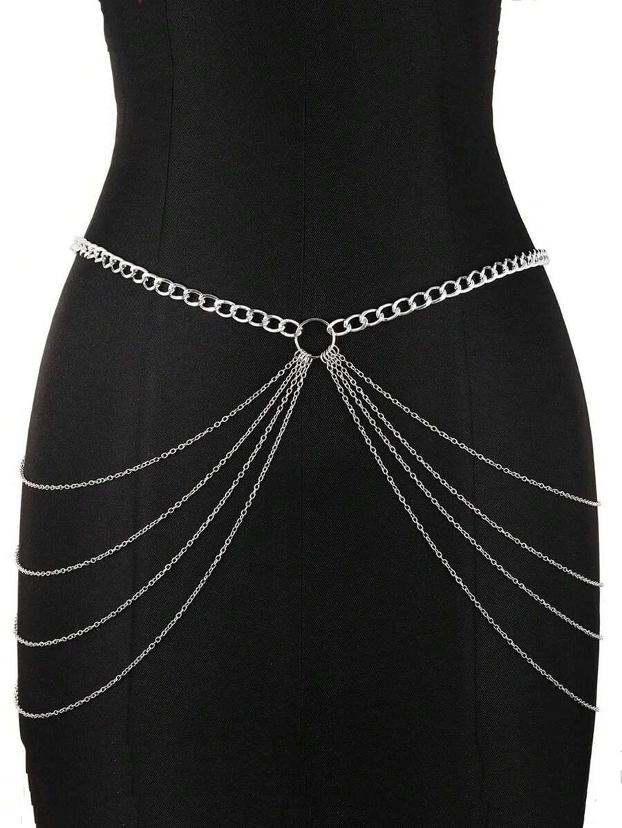 1pc Trendy Silver Multi-Layer Chain Beach Bikini Waist Chain For Women ...