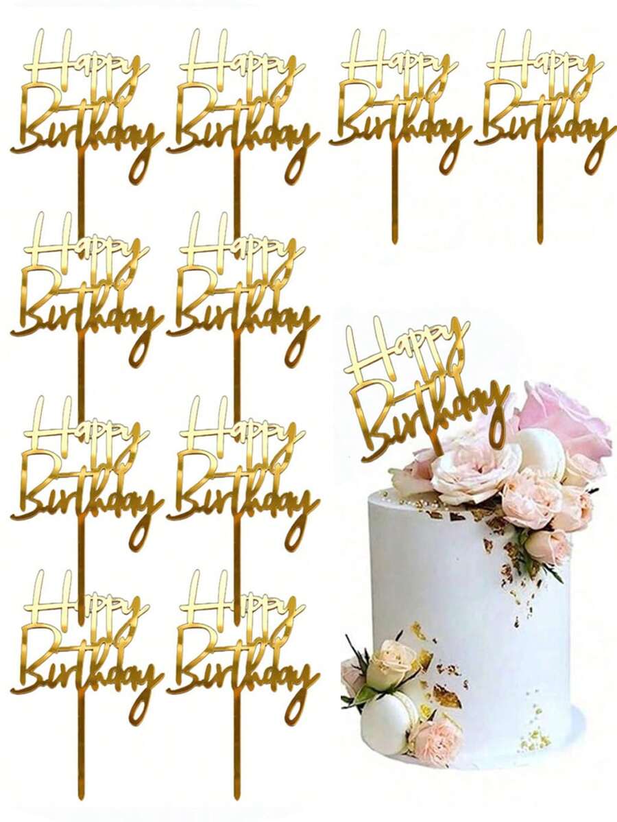 10pcs Acrylic Happy Birthday Cake Toppers Birthday Cupcake Topper Cake ...
