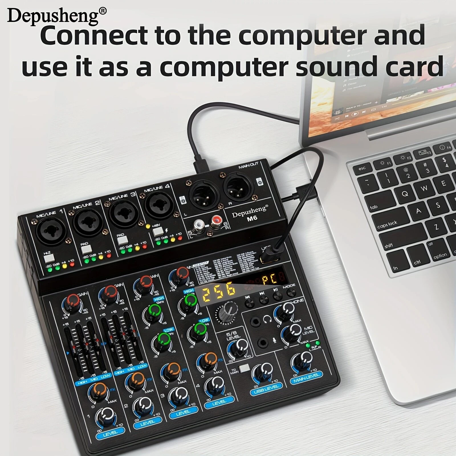 Depusheng Portable Mixing Console Audio Mixer 6 Channel USB DJ Sound ...