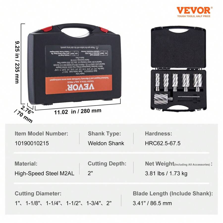 VEVOR Annular Cutter Set 6 Pcs Weldon Shank Mag Drill Bits 1 To 2 ...