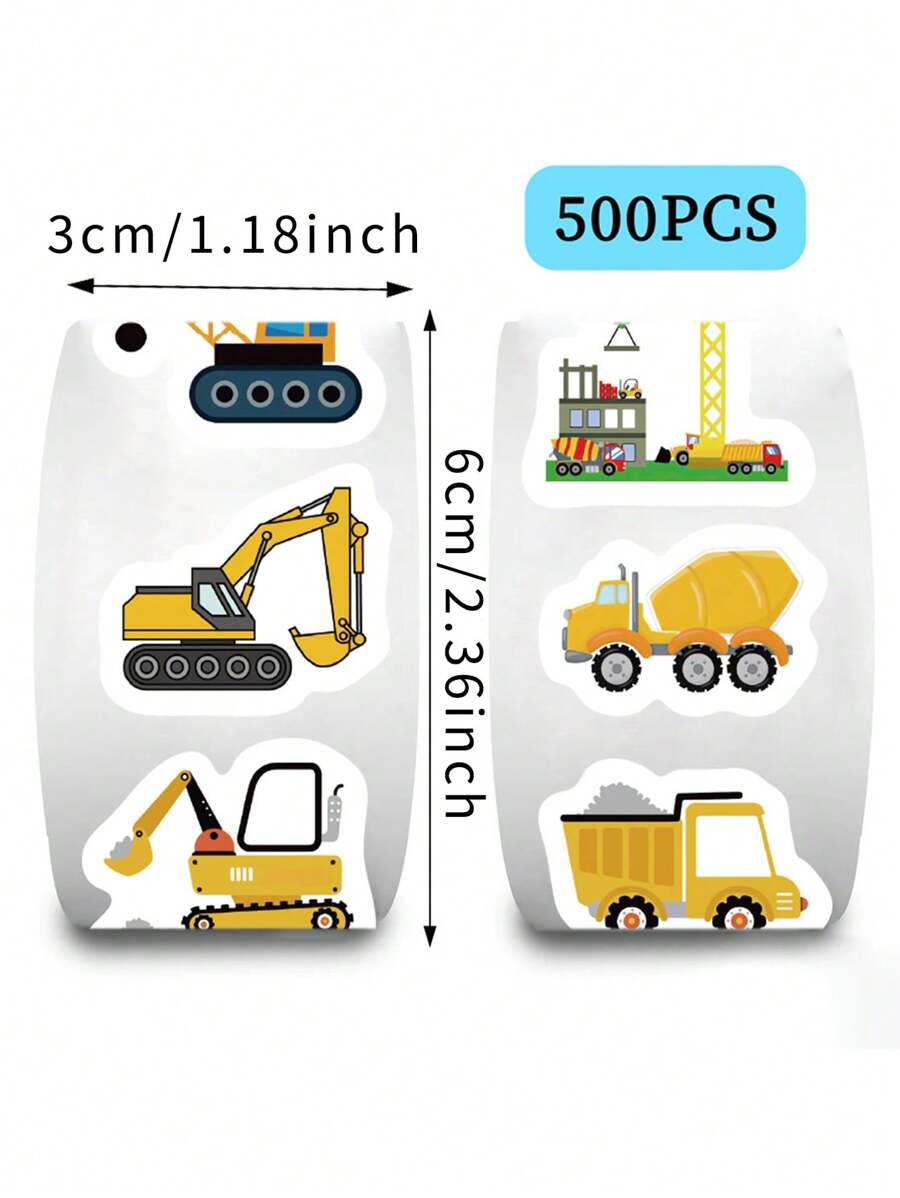 1 Roll/500 Sheets Cartoon Construction Vehicle Sticker For Scrapbooking ...