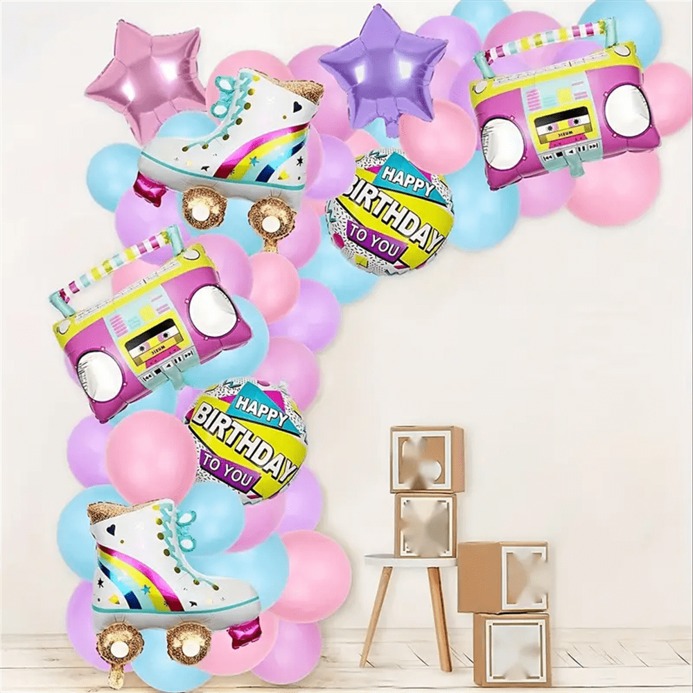 8 Pieces Roller Skate Balloon Boom Box 80s 90s 22 Inch Disco Foil ...