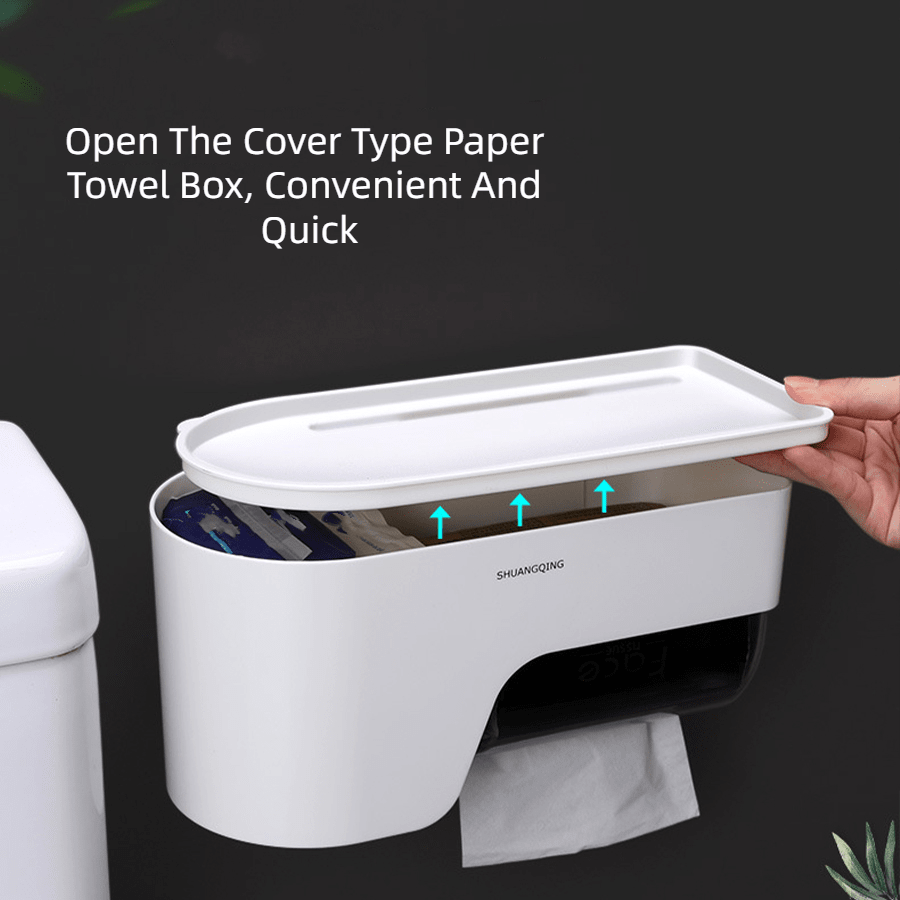 Wall-Mounted Storage Paper Towel Box, No Installation Of Plastic White ...