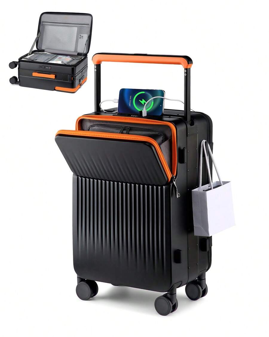 Joyway Luggage PC Front-Opening Suitcase With Spinner Wheels, Interior ...