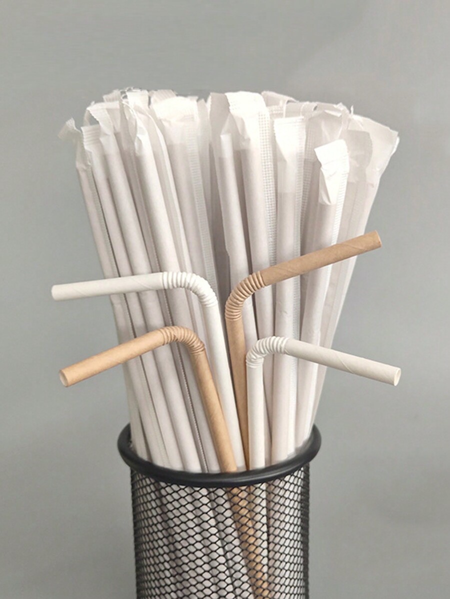 100 Pieces 1 Package, Degradable Disposable Paper Straws Creative ...