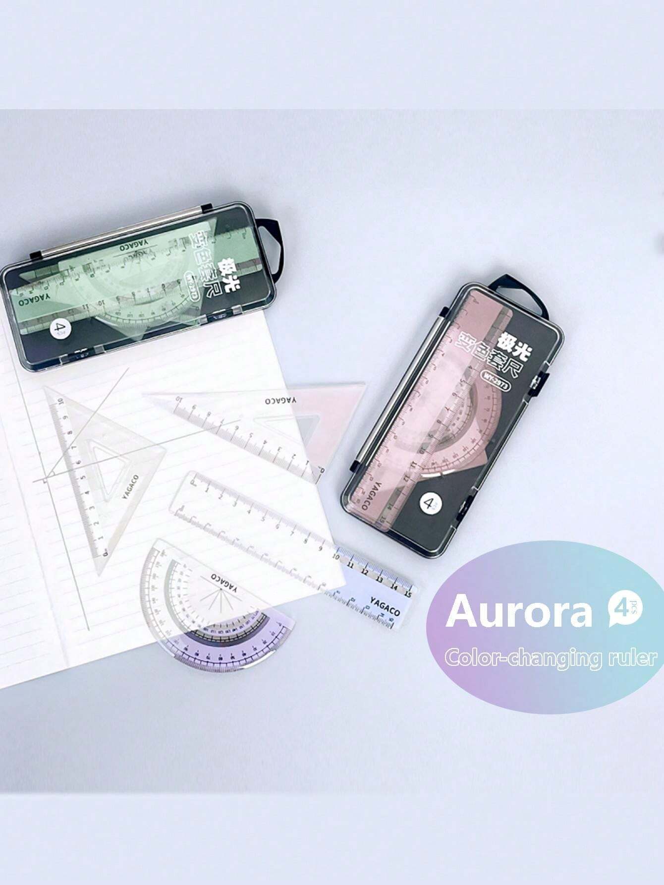 4pcs Gradient Color Pink, Blue, Green, Purple Ruler Student Measuring ...