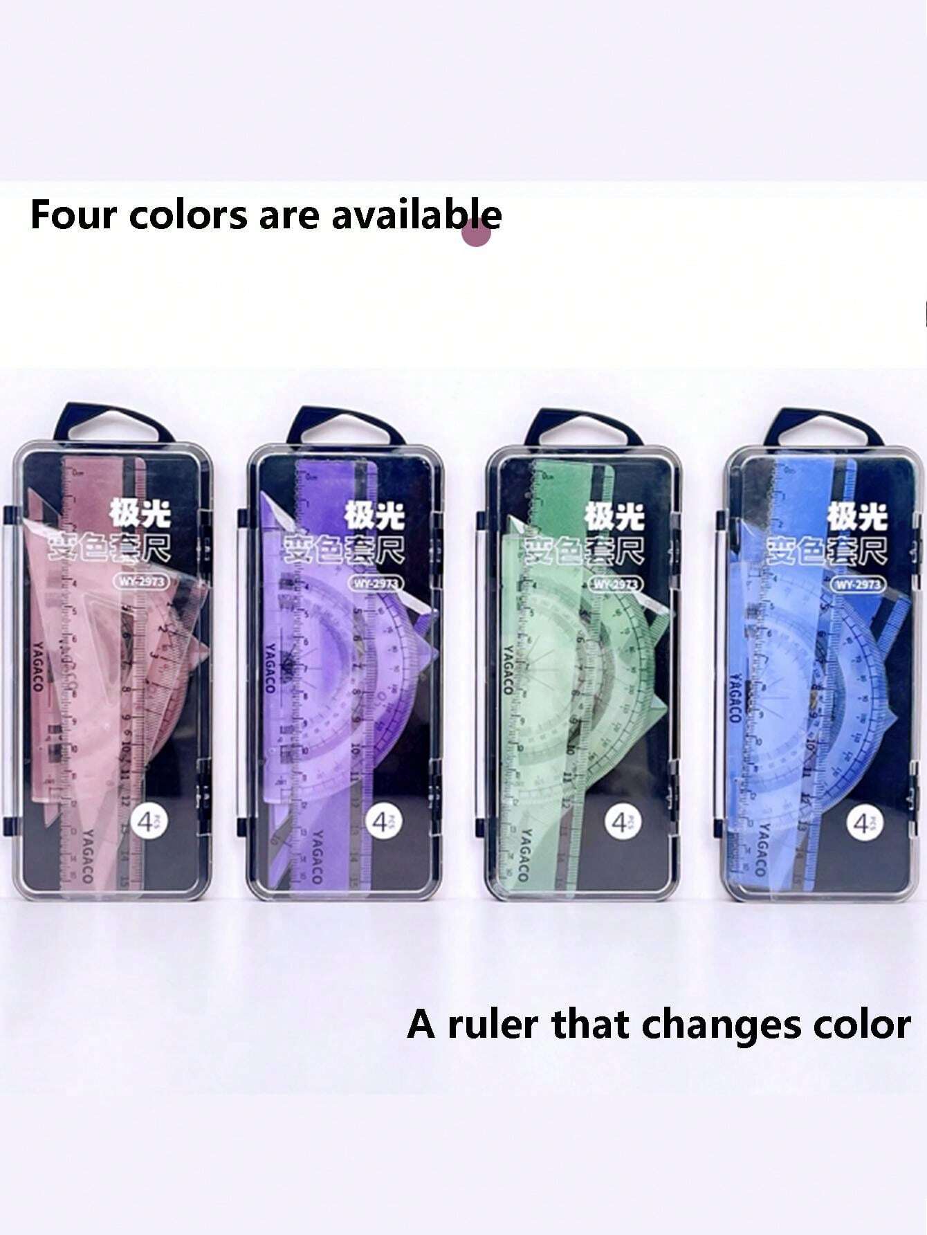 4pcs Gradient Color Pink, Blue, Green, Purple Ruler Student Measuring ...
