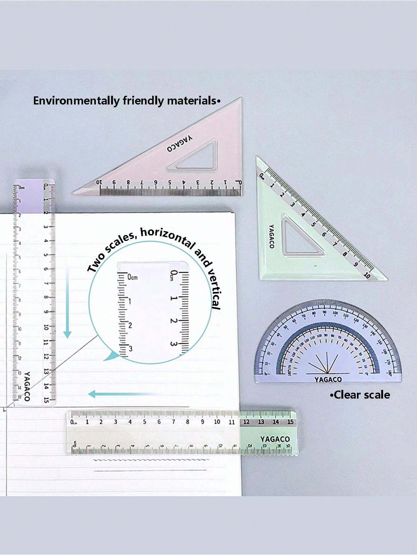 4pcs Gradient Color Pink, Blue, Green, Purple Ruler Student Measuring ...